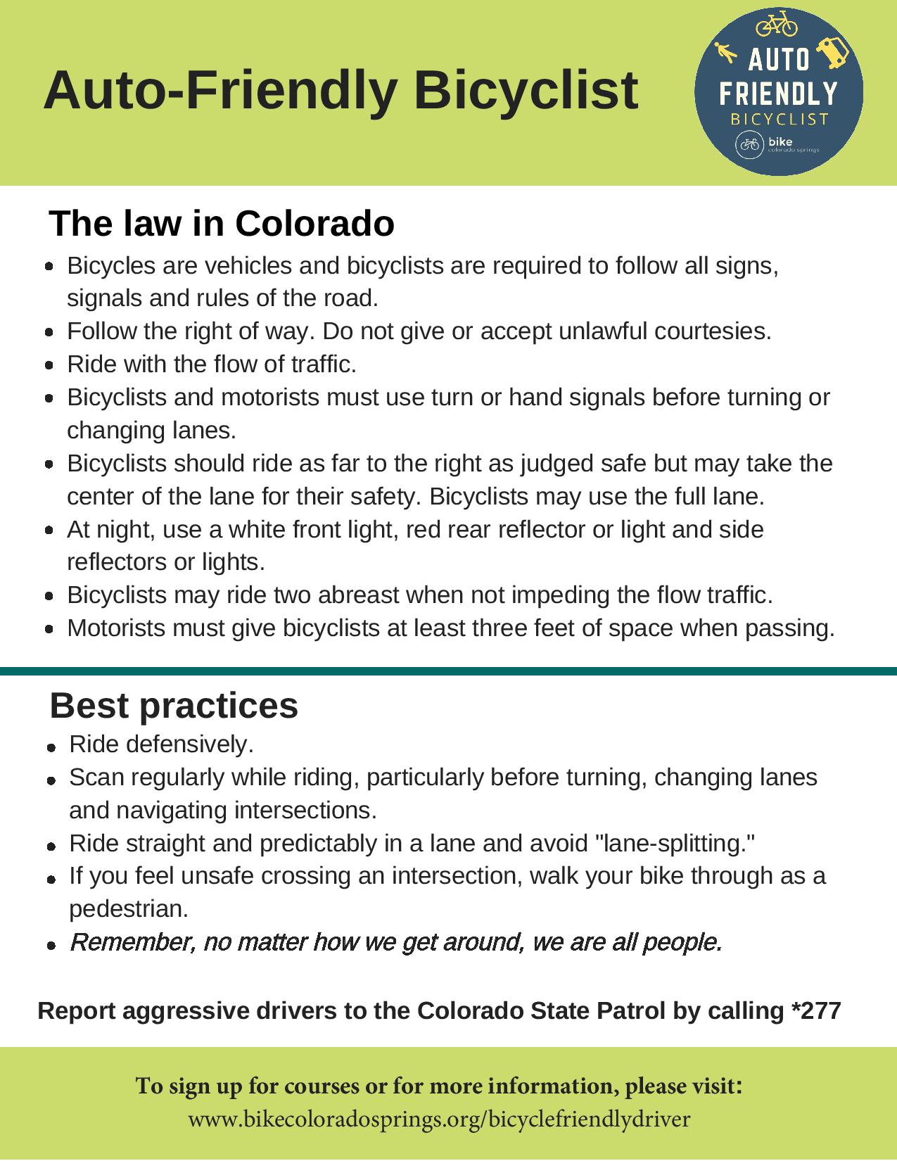 Bicyclist and Driver Training - Bike Colorado Springs